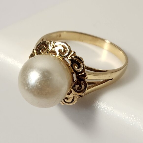 Estate | Jewelry | Vtg Frederick Goldman Inc 8s 4k Gold Filigree Mabe ...